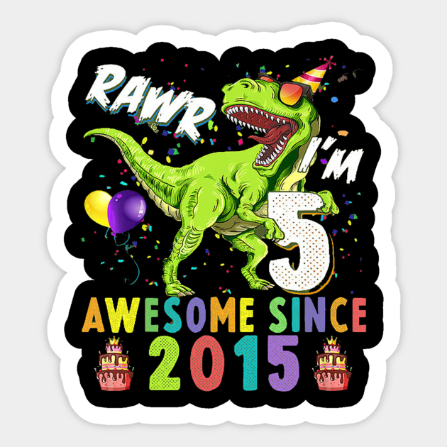 5th birthday dinosaur - 5th Birthday Dinosaur 5 Year Old Boy Aw - Sticker | TeePublic